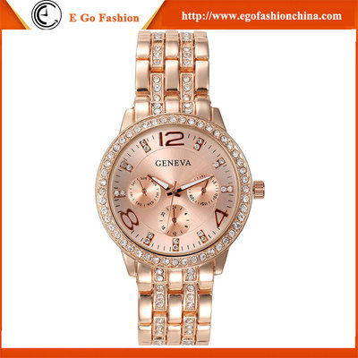 GV01 Rose Gold Luxury Geneva Watch Alloy Watches for Woman Lady Dress Watch Quartz Watches