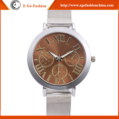 GV12 3 Subdials Watch Quartz Analog Watch Full Stainless Steel Band Roman Numberals Watch