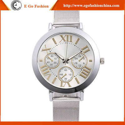 GV12 3 Subdials Watch Quartz Analog Watch Full Stainless Steel Band Roman Numberals Watch