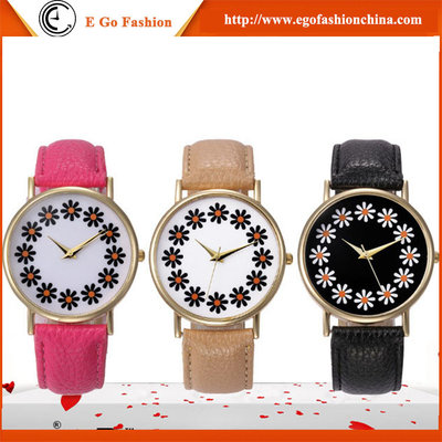 GV16 PU Leather Band Flower Plates Watch for Woman Women Quartz Watch Geneva Unisex Watch