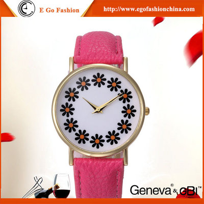 GV16 PU Leather Band Flower Plates Watch for Woman Women Quartz Watch Geneva Unisex Watch
