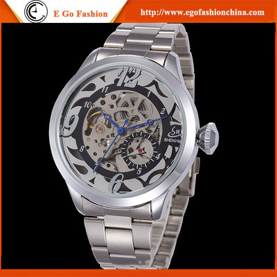 SH07 Golden Watch Leather Strap Stainless Steel Watch Original SHENHUA Mechanical Watch