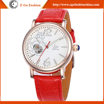 SH09 Genuine Leather Watch for Woman Rose Flower Vintage Watches Gift Wristwatch Mechnical