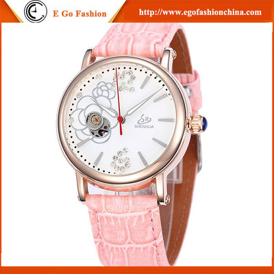 SH09 Genuine Leather Watch for Woman Rose Flower Vintage Watches Gift Wristwatch Mechnical