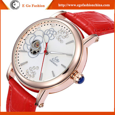 SH09 Genuine Leather Watch for Woman Rose Flower Vintage Watches Gift Wristwatch Mechnical