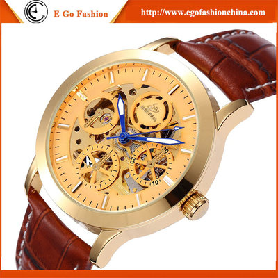 SH16 Golden Watch Genuine Leather Strap SHENHUA Watch Branding Mechanical Watch for Man