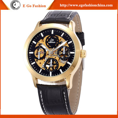 SH16 Golden Watch Genuine Leather Strap SHENHUA Watch Branding Mechanical Watch for Man
