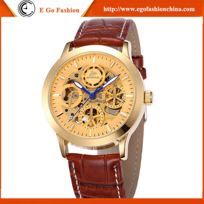SH16 Golden Watch Genuine Leather Strap SHENHUA Watch Branding Mechanical Watch for Man