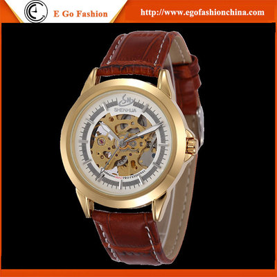 SH26 SHENHUA Branded Watch for Man Stainless Steel Watch Golden Watches Leather Band Watch