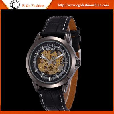 SH26 SHENHUA Branded Watch for Man Stainless Steel Watch Golden Watches Leather Band Watch
