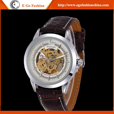 SH26 SHENHUA Branded Watch for Man Stainless Steel Watch Golden Watches Leather Band Watch