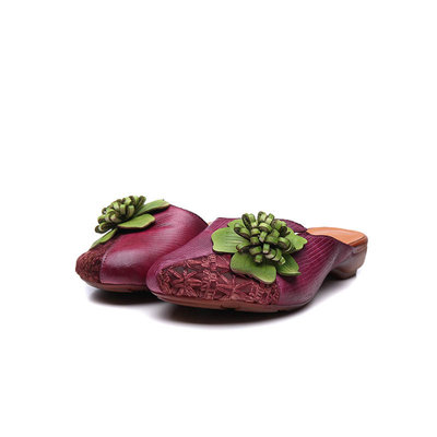 S001 Genuine leather women's shoes flower woven cool and breathable slippers factory direct sales