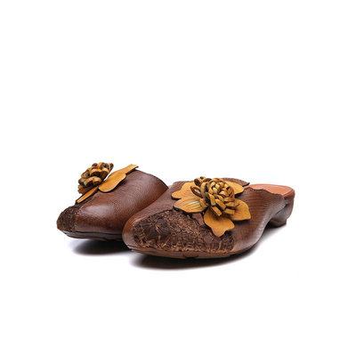 S001 Genuine leather women's shoes flower woven cool and breathable slippers factory direct sales