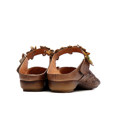 S004 2020 spring and summer new leather hollow flower velcro women's shoes round toe ethnic style handmade single shoes