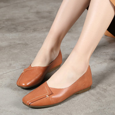 S008 2020 new spring and autumn fashion single shoes square toe mules soft and breathable leather women's shoes