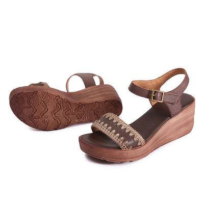 S009 2020 summer new retro leather women's open toe sandals handmade knitted ladies wedge women shoes factory