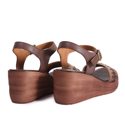 S009 2020 summer new retro leather women's open toe sandals handmade knitted ladies wedge women shoes factory