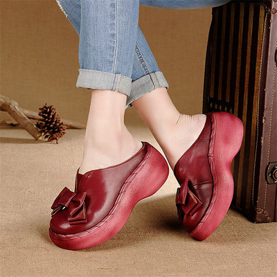 S011 Handmade original characteristic sponge cake with ethnic style women's sandals leather round head women's slippers