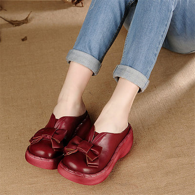 S011 Handmade original characteristic sponge cake with ethnic style women's sandals leather round head women's slippers