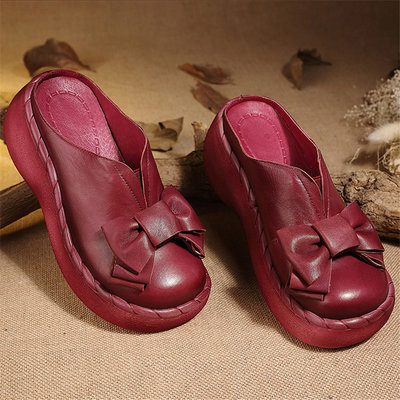 S011 Handmade original characteristic sponge cake with ethnic style women's sandals leather round head women's slippers