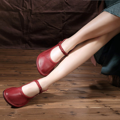 S018 Spring and summer new women's shoes leather ethnic style soft sole original handmade cowhide single shoes