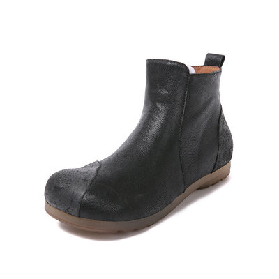 S022 Autumn and winter new style literary leather retro women's boots round toe soft patch flat bottom handmade casual