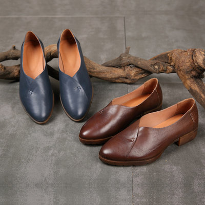 S024 New original first layer cowhide single shoes women casual retro leather shoes