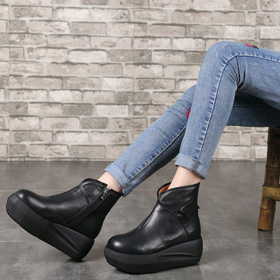 S033 Round-toe flat-bottomed women's boots, top layer cowhide, autumn and winter new one-piece Martin boots, leather