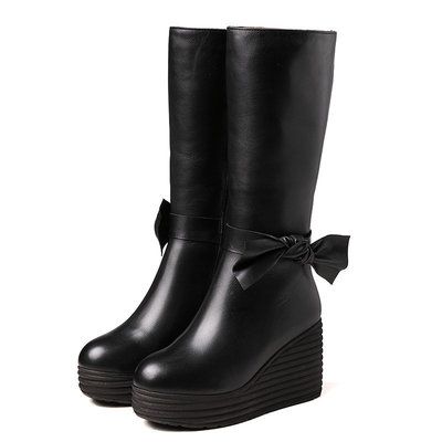S039 Original handmade boots, knight boots, leather and velvet flat-bottomed high-tube female boots, retro Martin boots
