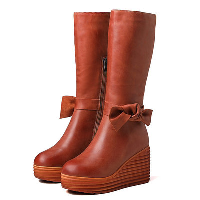 S039 Original handmade boots, knight boots, leather and velvet flat-bottomed high-tube female boots, retro Martin boots