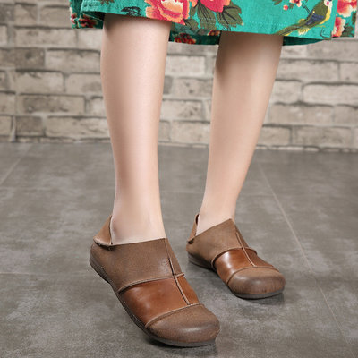 S044 Personality handmade leather shoes female original Mori female flat bottom female shoes color matching cowhide