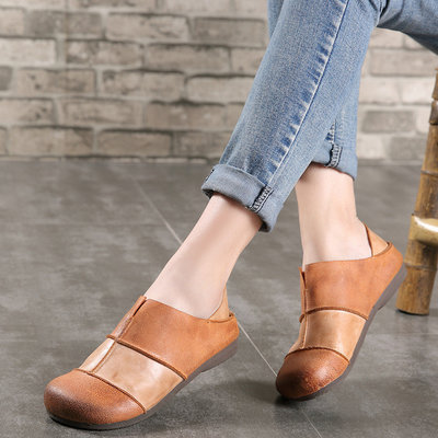 S044 Personality handmade leather shoes female original Mori female flat bottom female shoes color matching cowhide