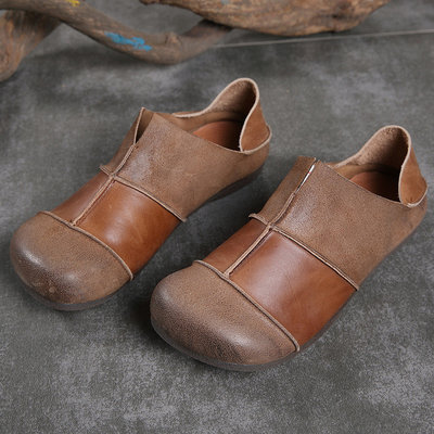 S044 Personality handmade leather shoes female original Mori female flat bottom female shoes color matching cowhide