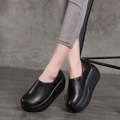 S050 Round toe retro original handmade women's shoes thick-soled wedges with the first layer of leather casual single