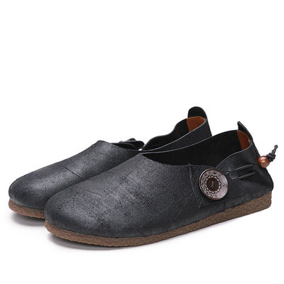 S051 Handmade retro women's shoe head layer leather round toe frosted single shoes flat soft comfortable casual shoes