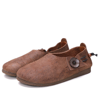 S051 Handmade retro women's shoe head layer leather round toe frosted single shoes flat soft comfortable casual shoes