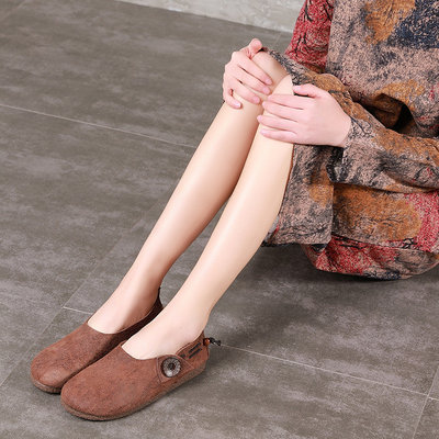 S051 Handmade retro women's shoe head layer leather round toe frosted single shoes flat soft comfortable casual shoes