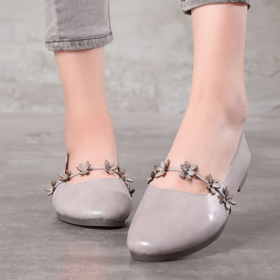 S058 New leather Mori women's flat-bottomed original handmade small flowers fresh and artistic four seasons women's shoe