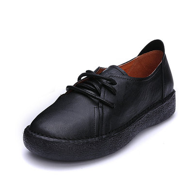 S069 2020 autumn new women's shoes retro handmade flat shallow shallow leather lace-up small leather shoes