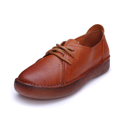 S069 2020 autumn new women's shoes retro handmade flat shallow shallow leather lace-up small leather shoes