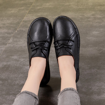 S069 2020 autumn new women's shoes retro handmade flat shallow shallow leather lace-up small leather shoes