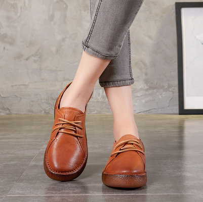 S069 2020 autumn new women's shoes retro handmade flat shallow shallow leather lace-up small leather shoes