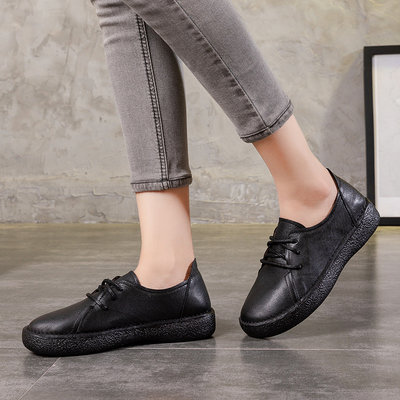 S069 2020 autumn new women's shoes retro handmade flat shallow shallow leather lace-up small leather shoes