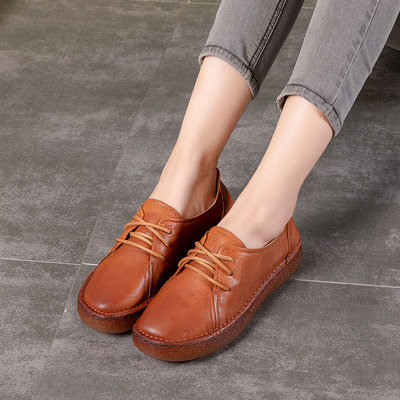 S069 2020 autumn new women's shoes retro handmade flat shallow shallow leather lace-up small leather shoes