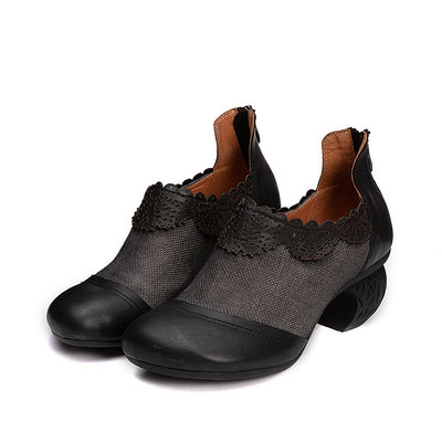 S071 2020 autumn women's shoes single shoes retro handmade hollow carved leather wedge stitching zipper women's shoes