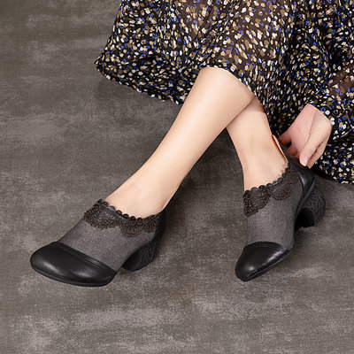 S071 2020 autumn women's shoes single shoes retro handmade hollow carved leather wedge stitching zipper women's shoes