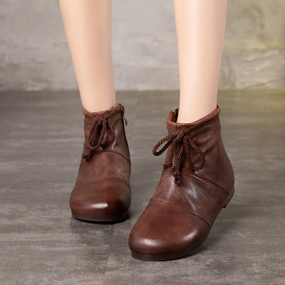 S072 Autumn and winter new Martin boots women retro handmade leather stitching lace flat zipper women boots