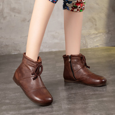 S072 Autumn and winter new Martin boots women retro handmade leather stitching lace flat zipper women boots