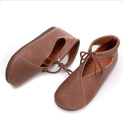 S073 Autumn new style retro handmade flat women's single shoes leather shallow mouth hollow lace lazy women's shoes