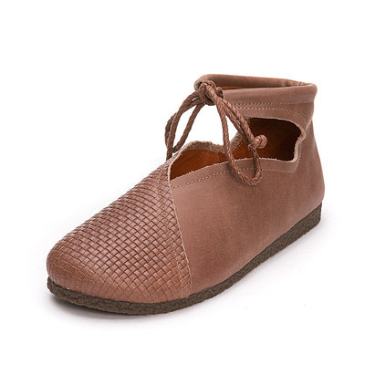 S073 Autumn new style retro handmade flat women's single shoes leather shallow mouth hollow lace lazy women's shoes